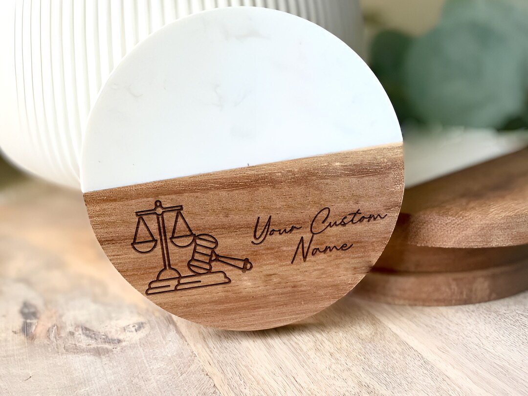 Marble & Acacia Wood Coaster, Justice Decor, Lawyer Gift, Office ...