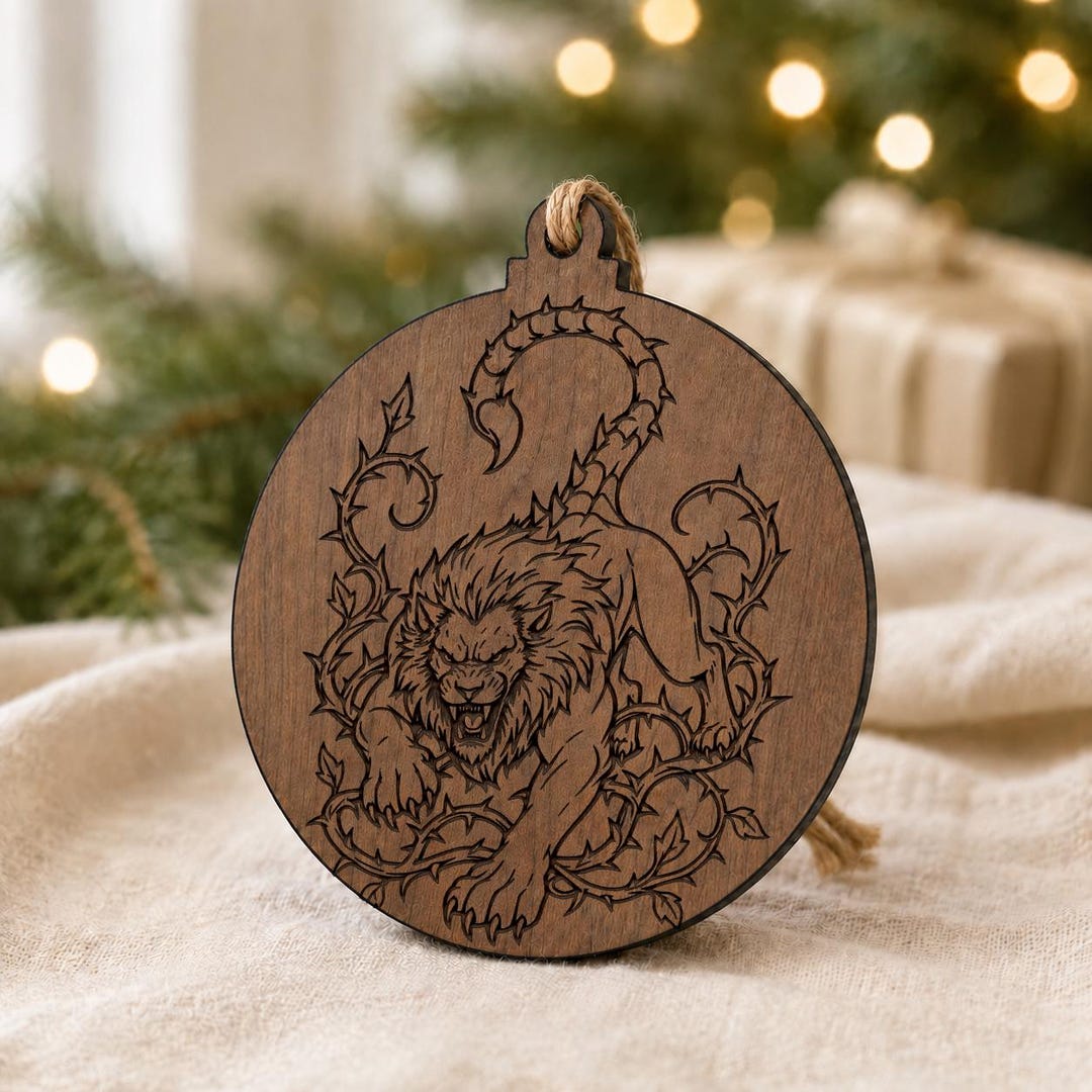 Manticore and Thorn Vines Wooden Ornament, Mythical Beast Tree ...