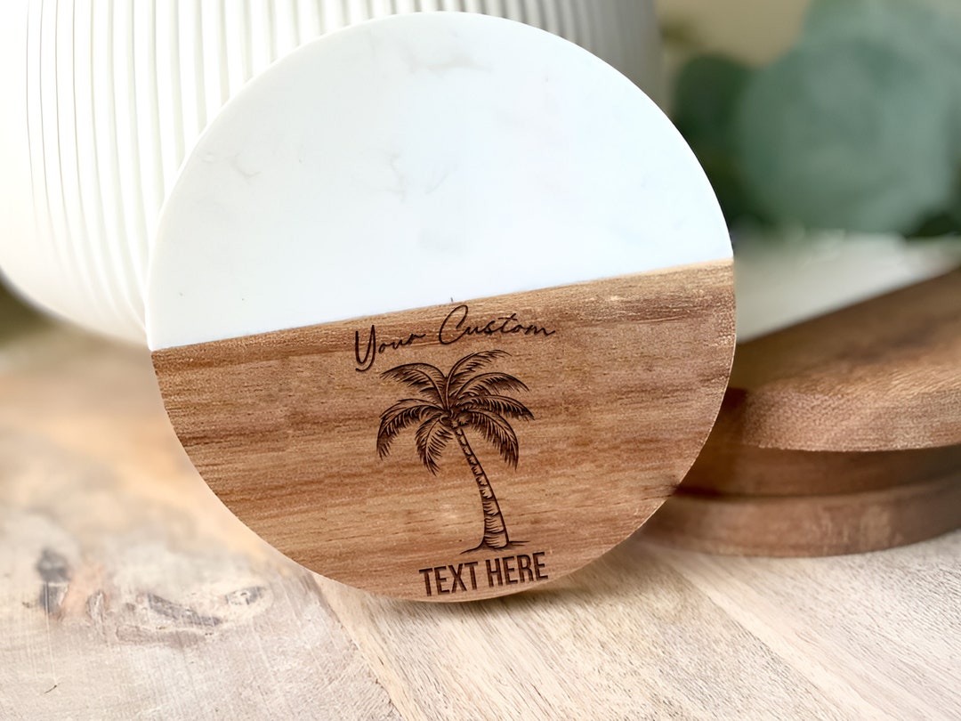 Palm Tree Coaster, Marble Coaster, Acacia Wood Coaster, Elegant Drink ...