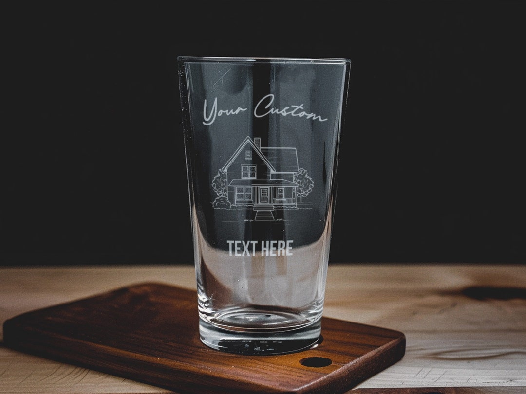 Pint Beer Glass, House Outline Design, Custom Address, Home Bar ...