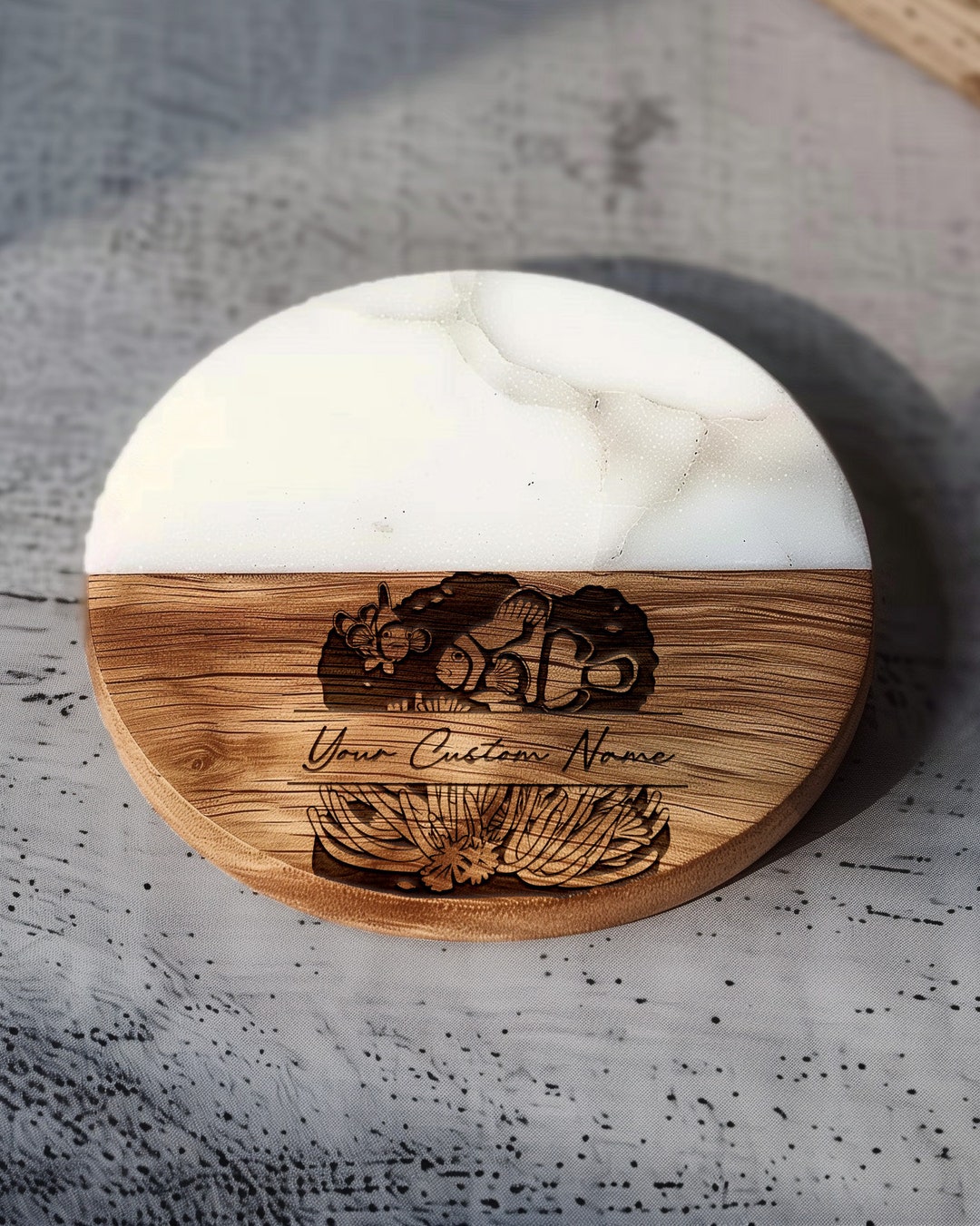 Tropical Fish Reef Coaster, Marble Coaster, Acacia Wood Coaster, Ocean ...
