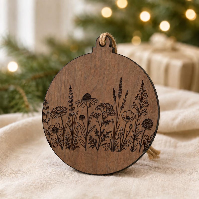 Meadow Wildflower Border Wooden Ornament, Floral Frame Nature Decor ...