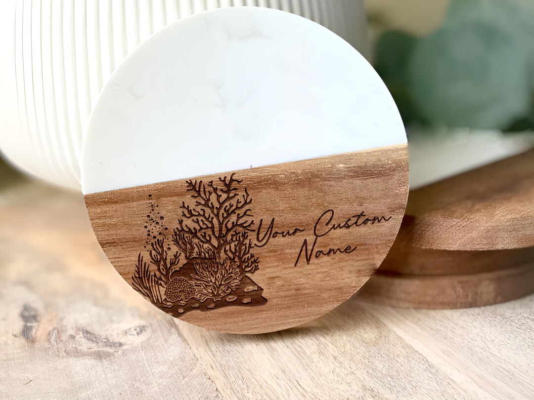 Undersea Coral Colony Coaster: Marble, Acacia Wood, Home Decor, Drink ...