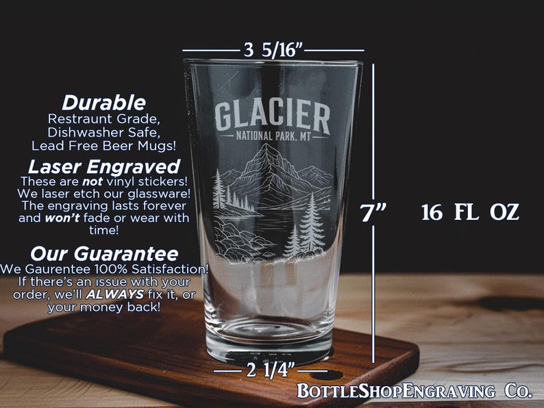 Glacier National Park Montana Pint Glass, MT Mountain Scenic Souvenir ...