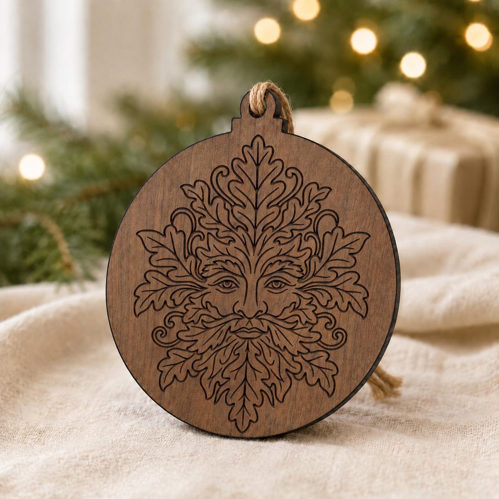 Green Man Wooden Ornament, Forest Spirit Face Tree Leaves Carved Wood ...