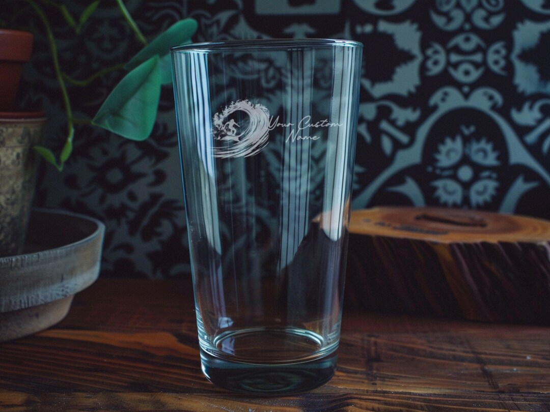 Surfing Pint Glass, Big Wave Design, Ocean Wave Beer Cup, Surfer Gift ...