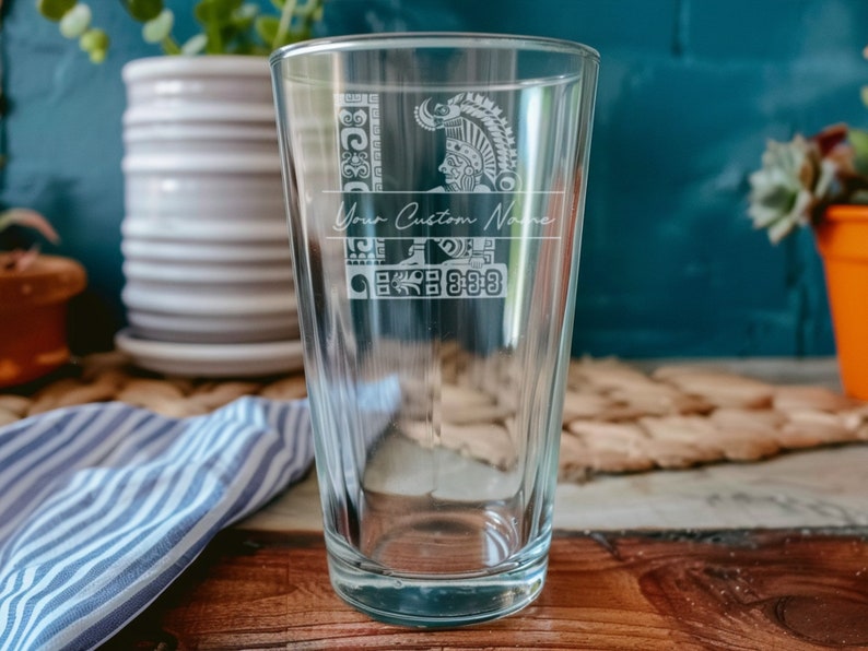 Ancient Mayan Glyphs Pint Glass, Beer Lover Gift, Unique Drinkware ...
