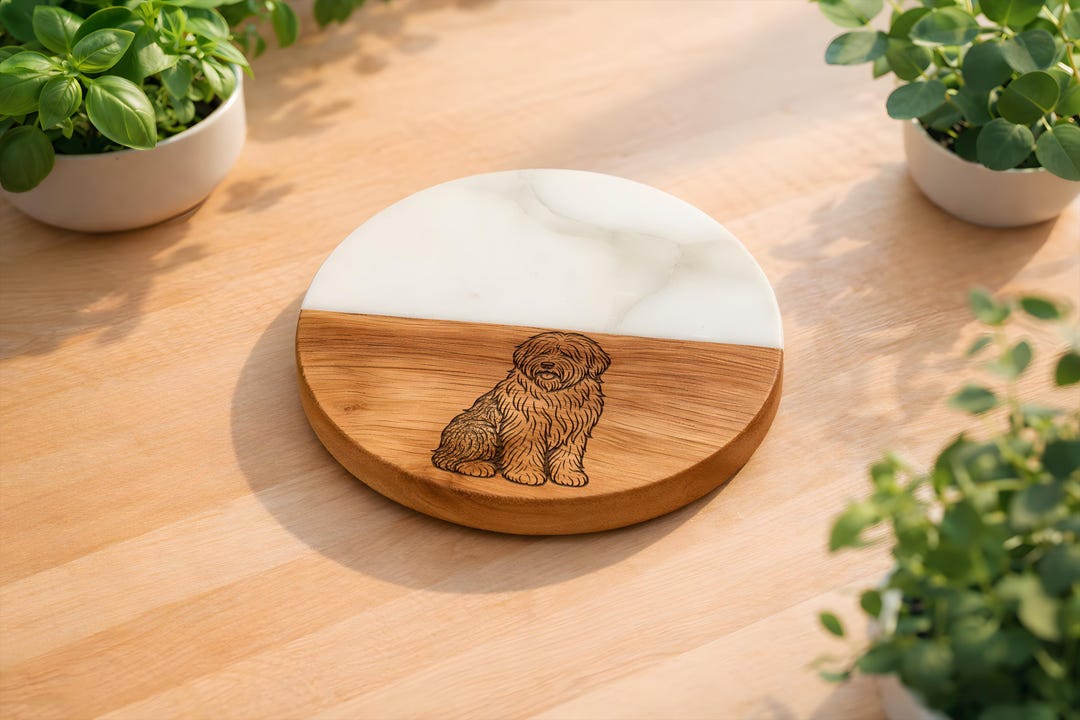 Old English Sheepdog Coaster, Acacia Wood Marble Dog Lover Gift - Etsy