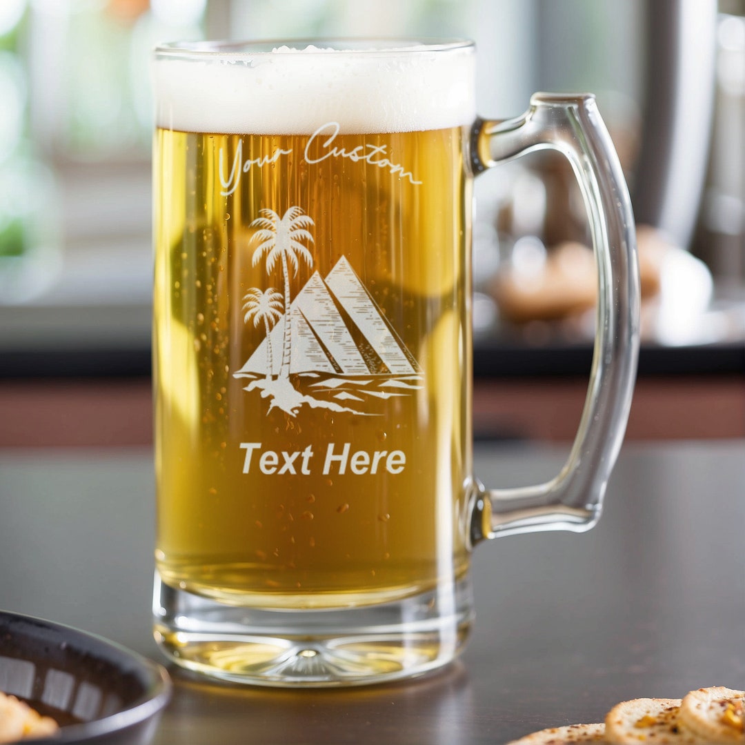 Egyptian Pyramids Glass Beer Mug, Pharaohs Design, Vintage Style ...