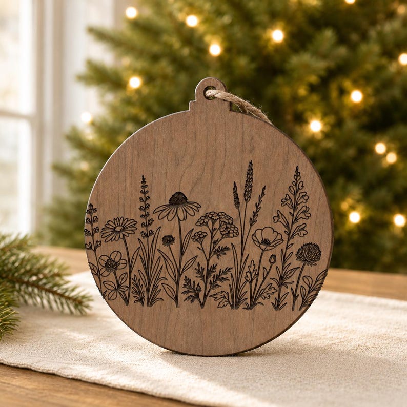 Meadow Wildflower Border Wooden Ornament, Floral Frame Nature Decor ...