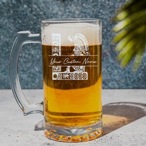 Ancient Mayan Glyphs Beer Mug, Unique Glassware, Artisan Crafted, Gift ...