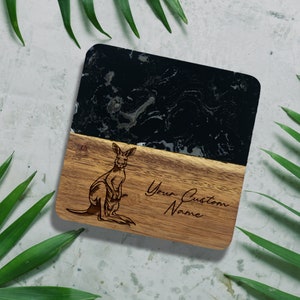 Marble Acacia Wood Coaster, Kangaroo Baby Pouch, Unique Drink Coasters ...