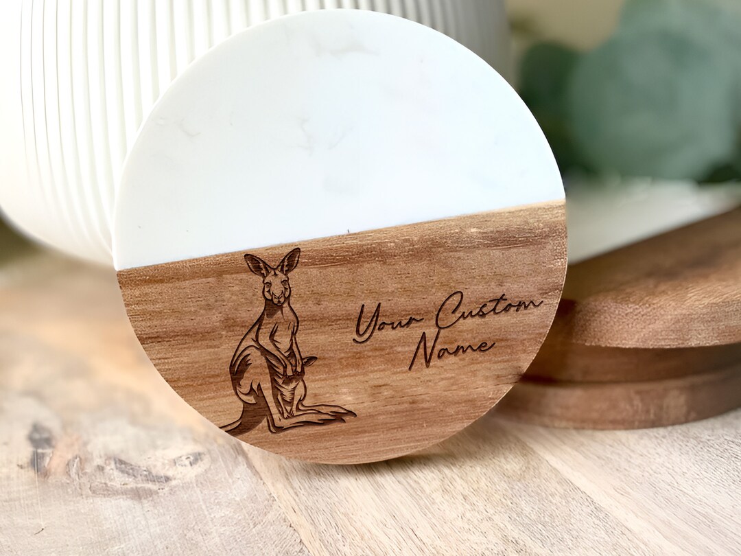 Marble Acacia Wood Coaster, Kangaroo Baby Pouch, Unique Drink Coasters ...