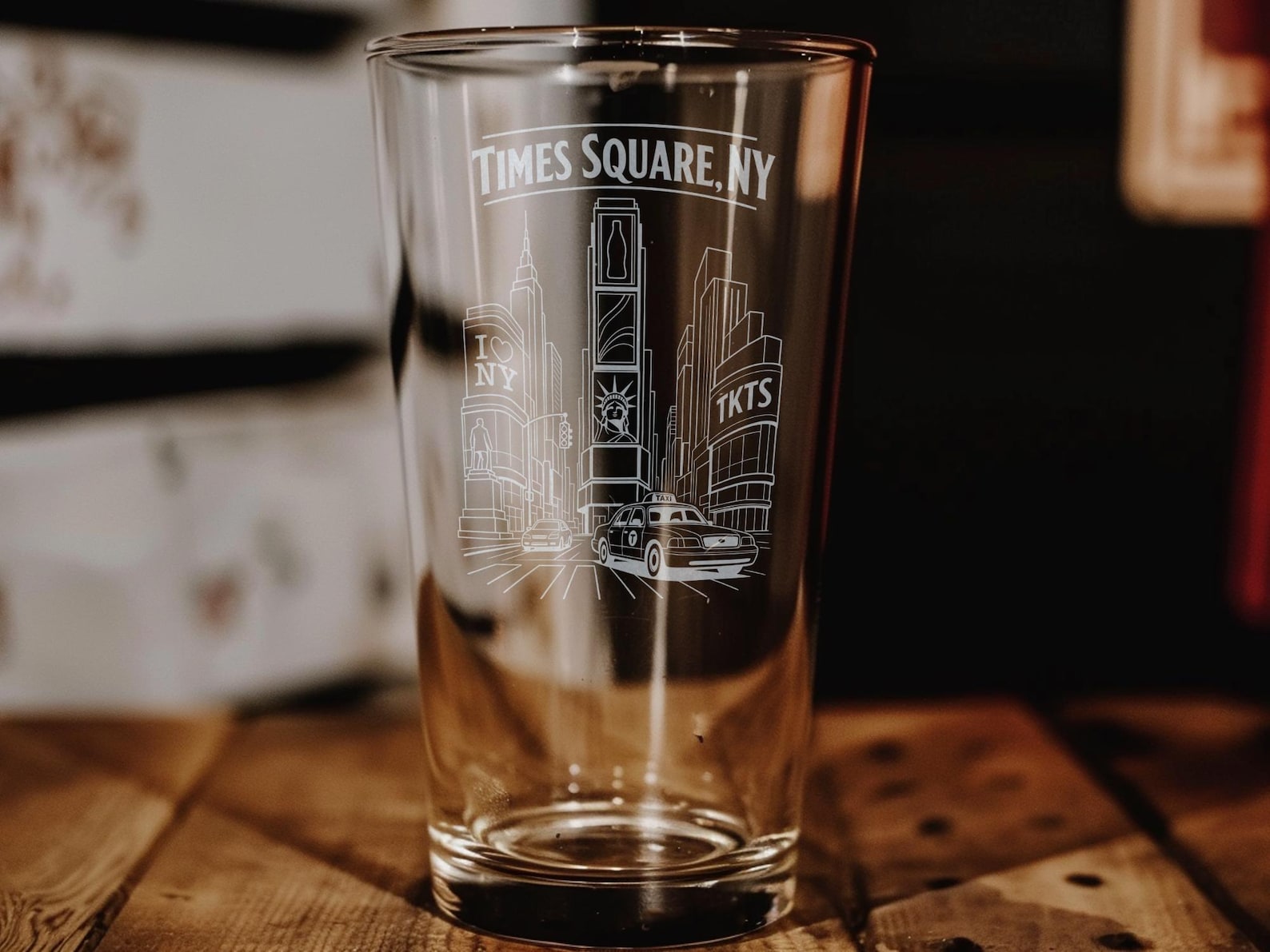Times Square New York City Pint Glass, NYC Skyline Souvenir Beer Glass ...