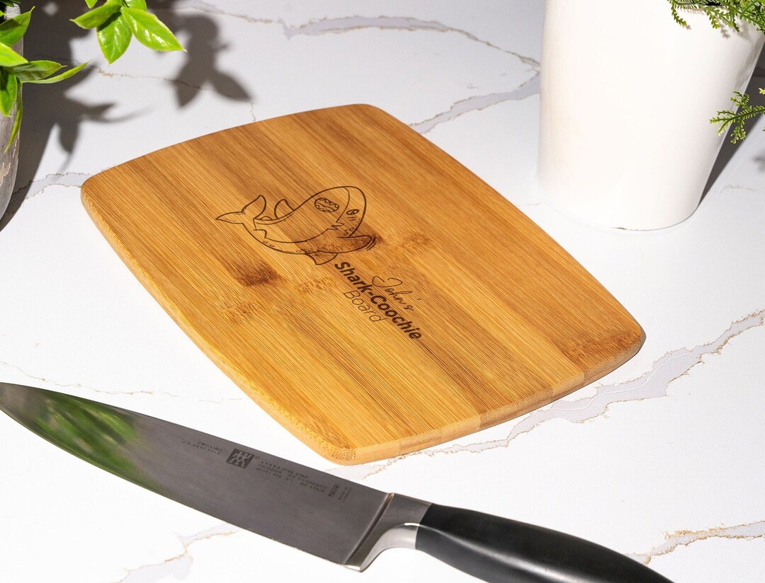 Cartoon Shark Personalized Cutting Board - Shark-coochie, Funny Kitchen ...