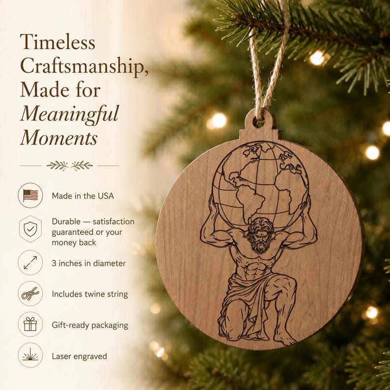 Atlas Titan Wooden Ornament, Titan Holding the World, Greek Mythology ...