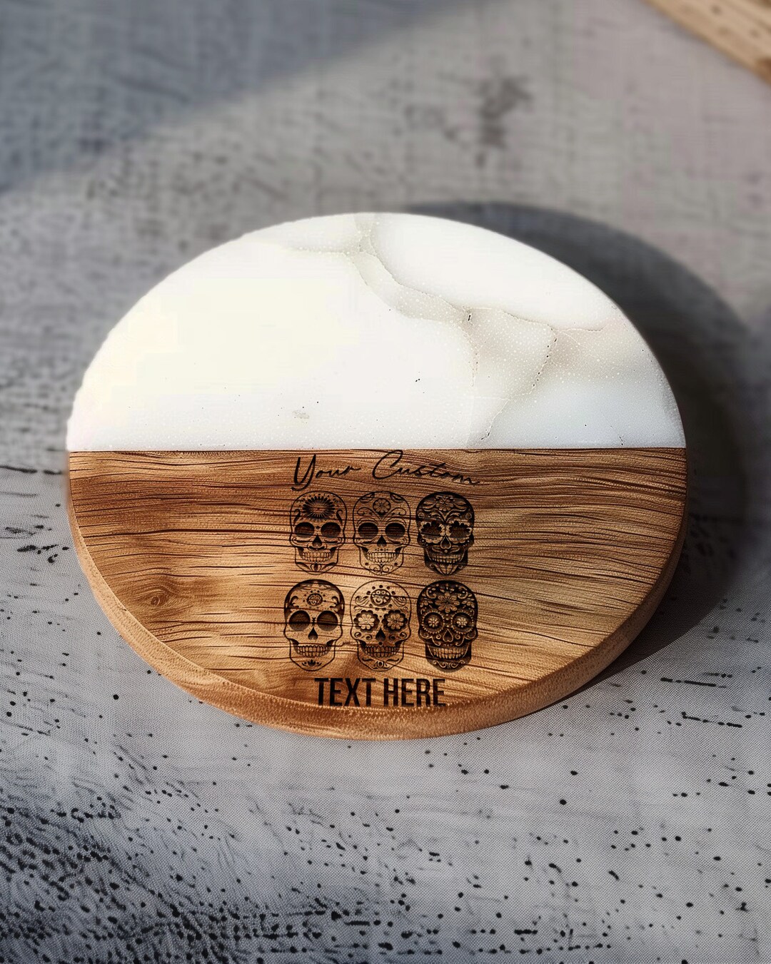 Dia De Los Muertos Skulls Coaster, Marble, Acacia Wood, Unique Design ...