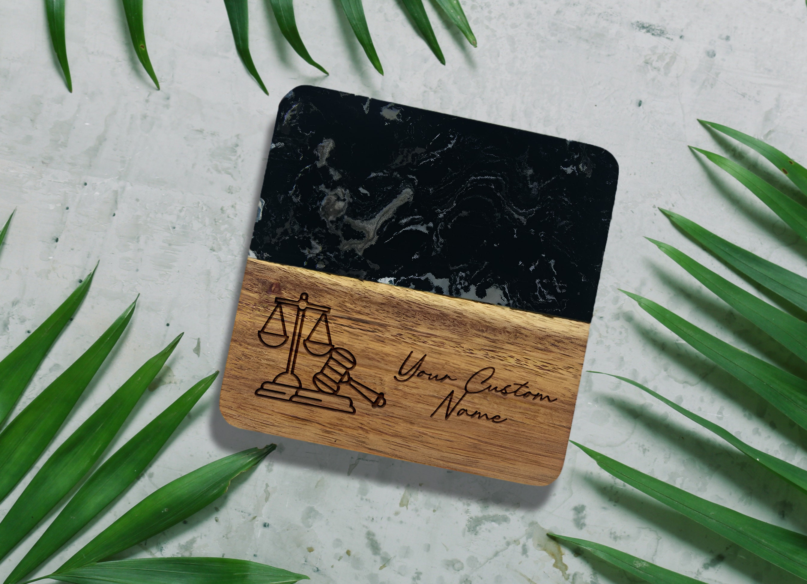 Marble & Acacia Wood Coaster, Justice Decor, Lawyer Gift, Office ...