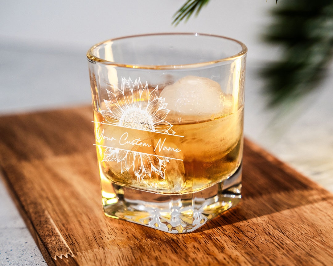 Sunflower Whiskey Glass, Detailed Design, Elegant Barware, Unique Gift ...