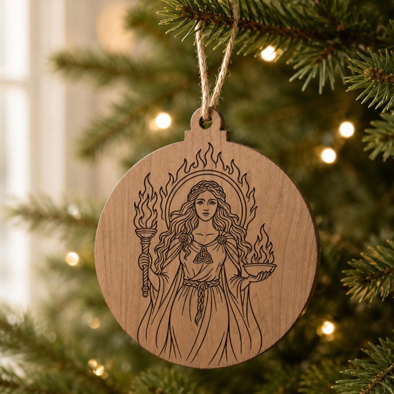 Brigid Flame Wooden Ornament, Celtic Goddess Brigid Fire Symbol Tree ...