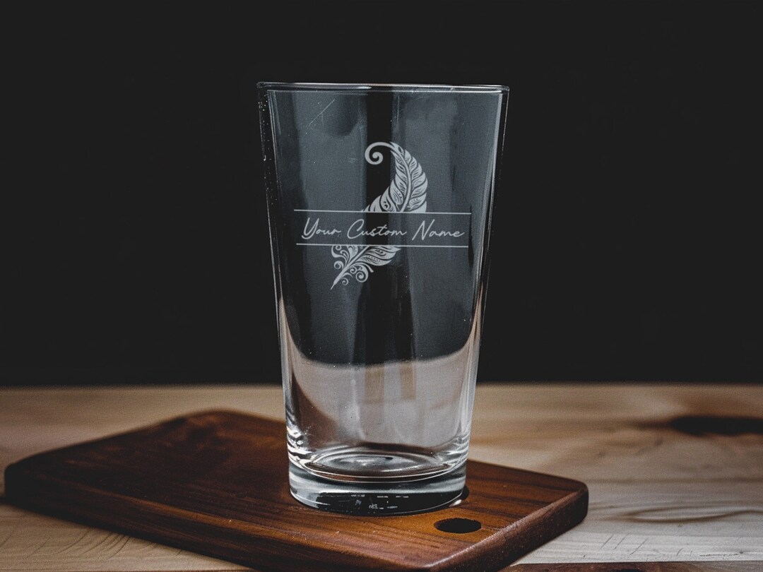 Pint Beer Glass, Beautiful Feather Design, Detailed Glassware, Unique ...