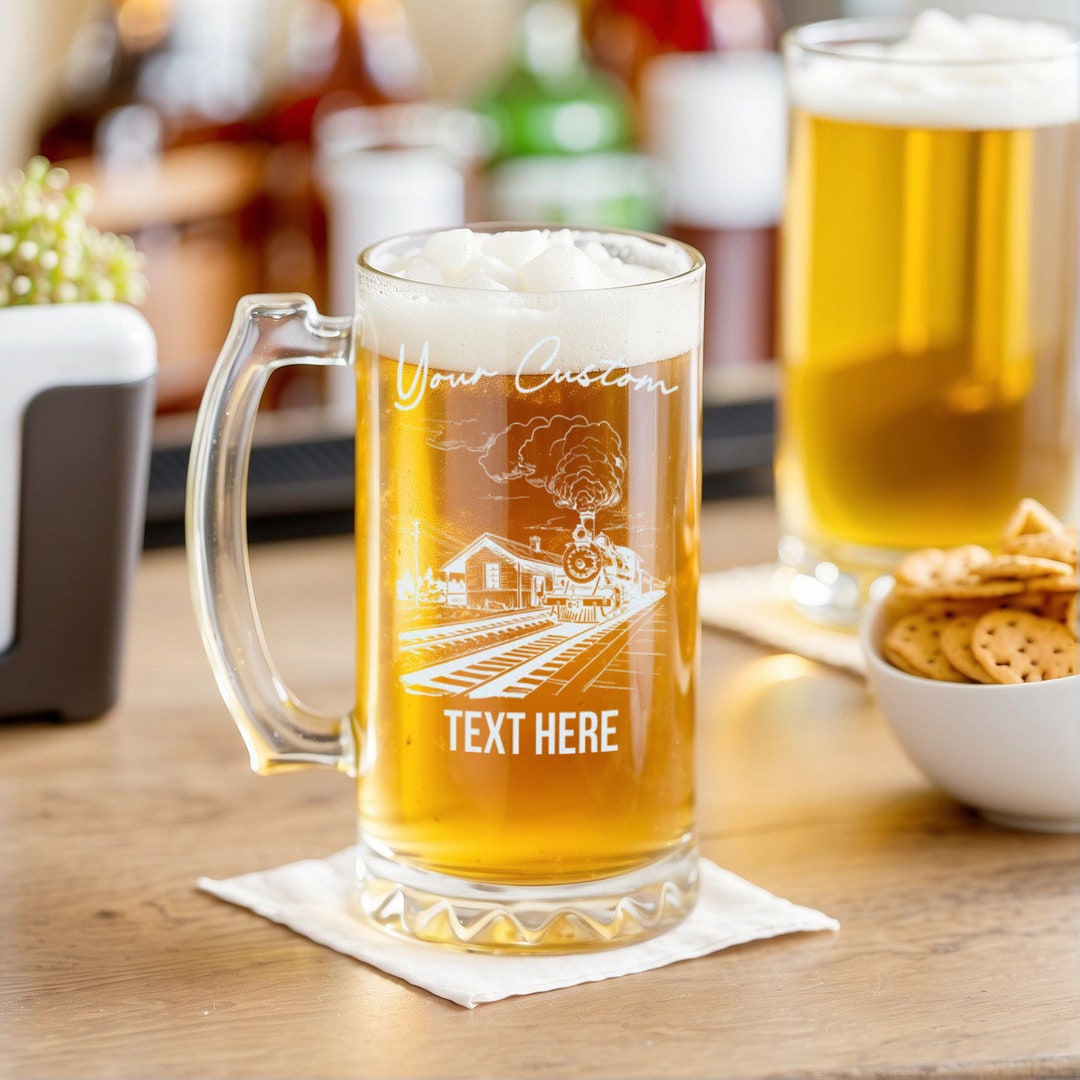 Glass Beer Mug, Old Train Station, Steam Locomotive, Vintage Railway ...