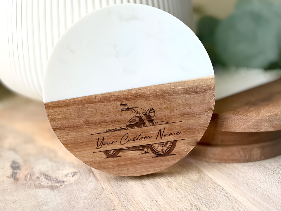 Classic Motorcycle Coaster, Marble Coaster, Acacia Wood Coaster, Drink ...