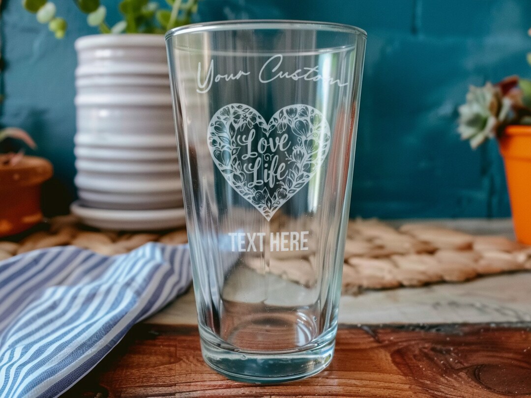 Heart With Love Life Pint Glass, Beer Glass, Love Gift, Romantic ...