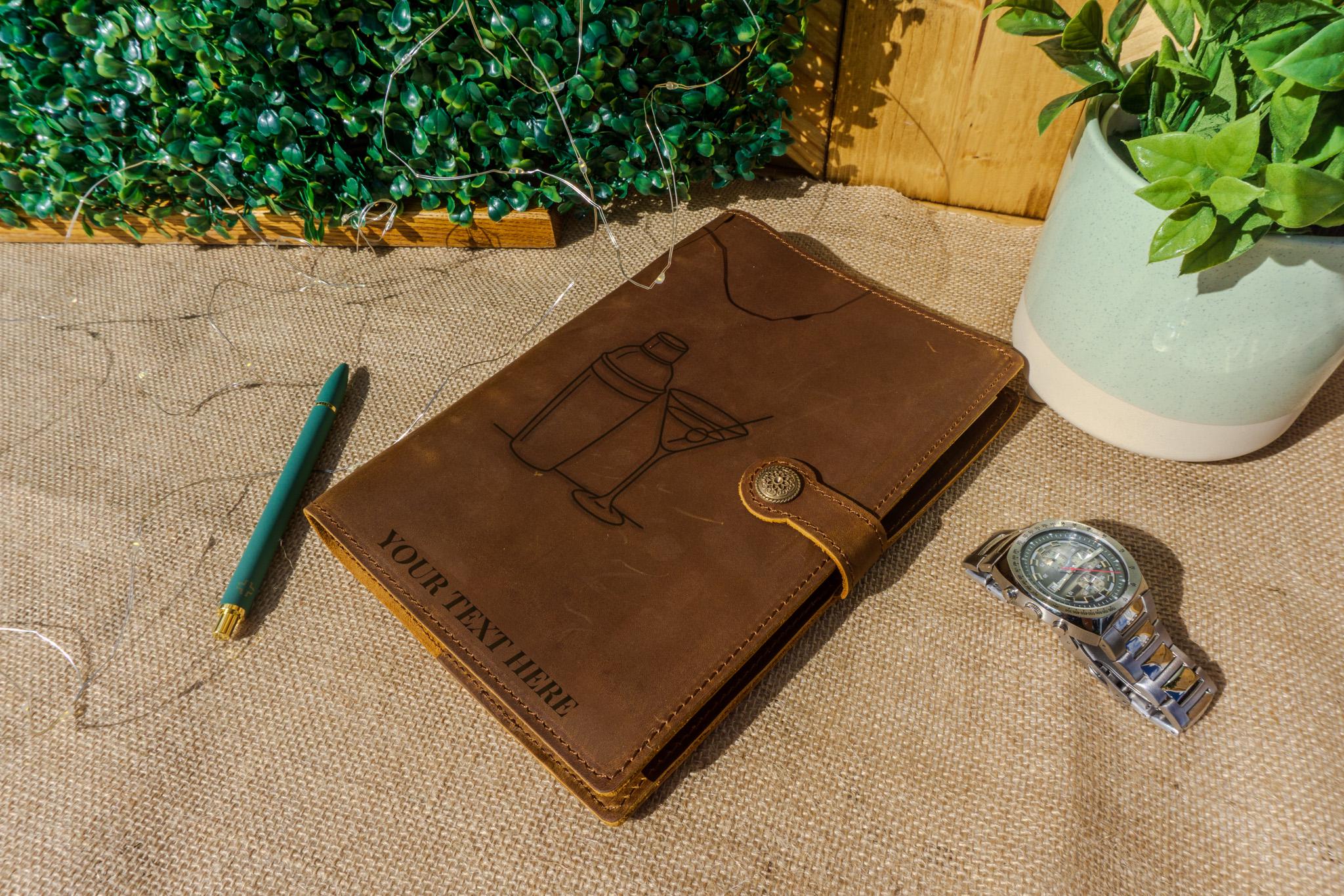 Genuine Leather Journal With Cocktail Shaker and Martini Glass Design ...
