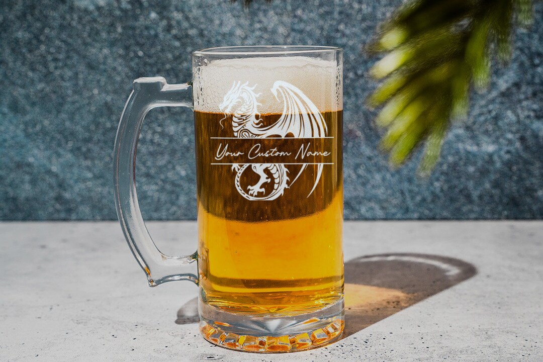 Chinese Dragon Beer Mug, Glass Tankard, Dragon Gift, Beer Lover Present ...