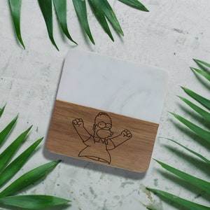 Custom Homer Simpson Marble & Acacia Wood Coasters, Custom Homer ...