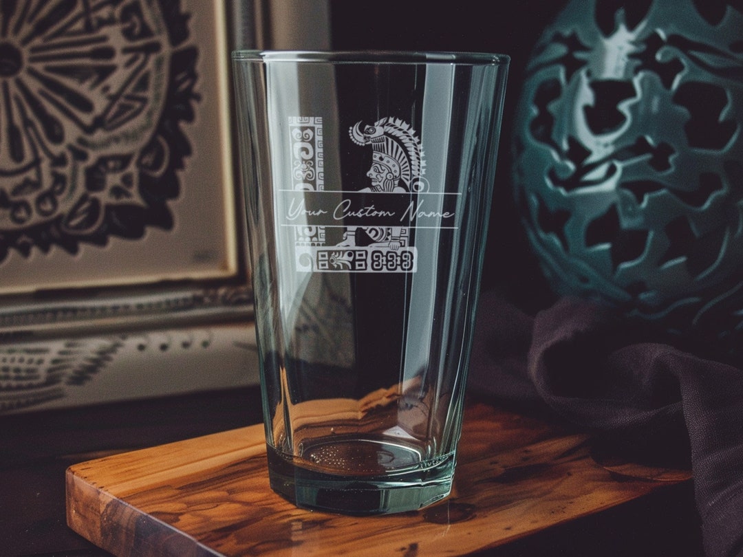 Ancient Mayan Glyphs Pint Glass, Beer Lover Gift, Unique Drinkware ...