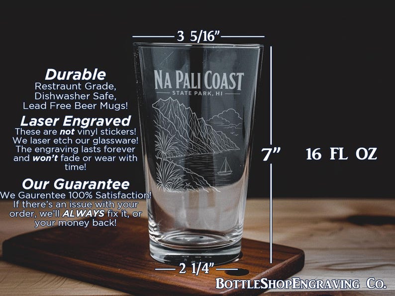Na Pali Coast State Park Hawaii Pint Glass, Kauai HI Souvenir Drinkware ...