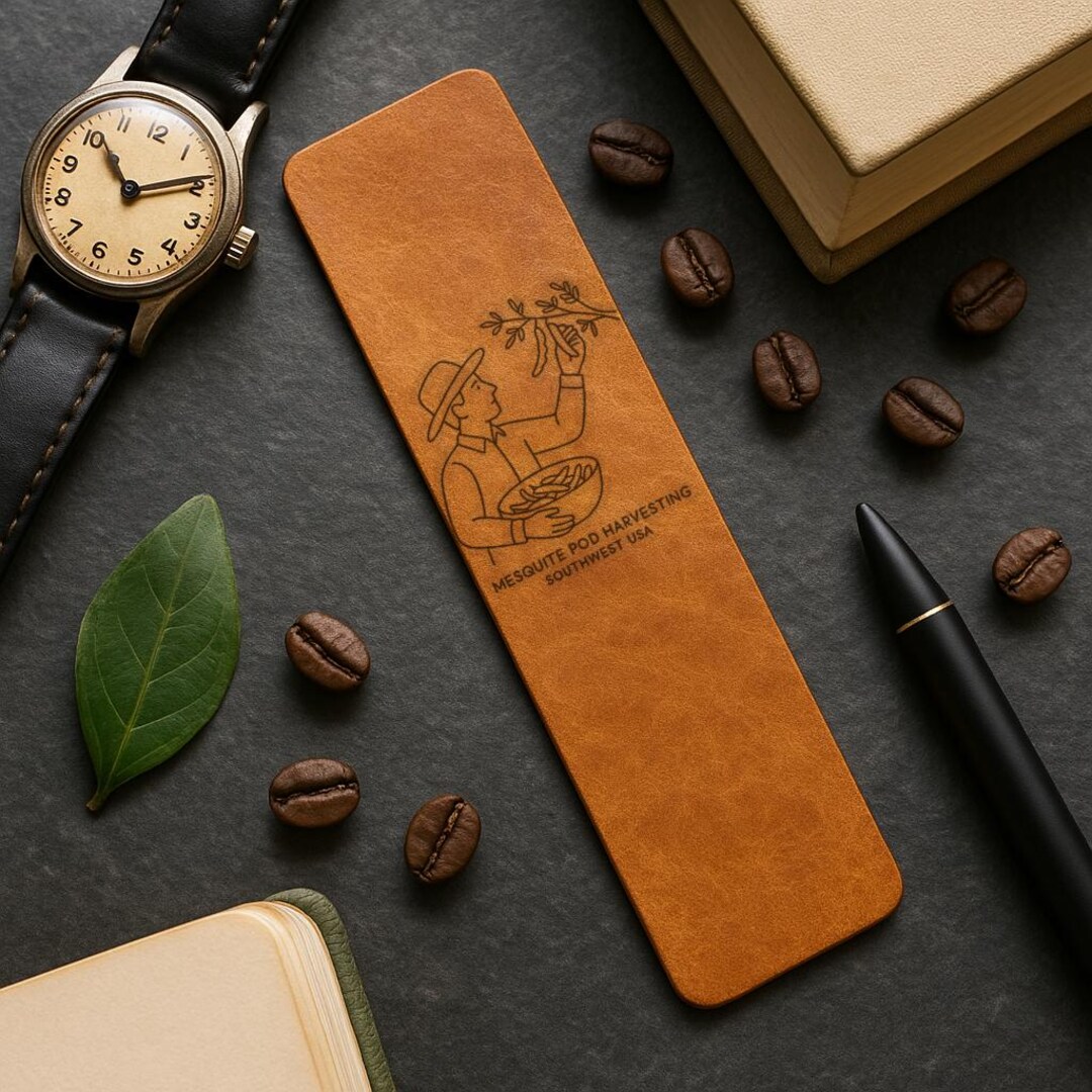 Mesquite Pod Harvesting Scene Southwest USA Genuine Leather Bookmark ...