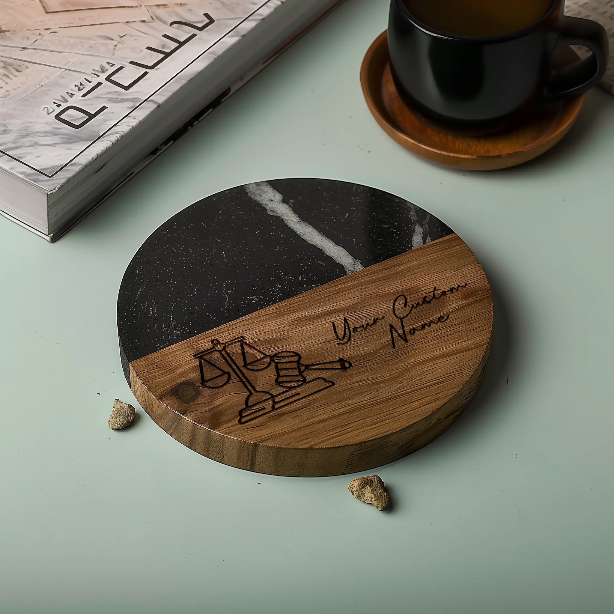 Marble & Acacia Wood Coaster, Justice Decor, Lawyer Gift, Office ...