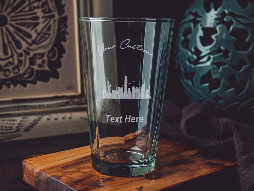 New York City Skyline Pint Glass, NYC Barware, Manhattan Glassware ...