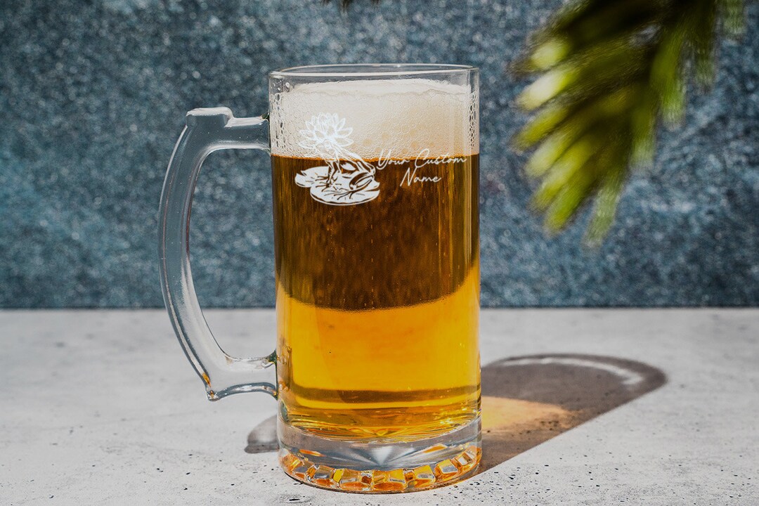 Frog on Lilypad Glass Beer Mug, Unique Drinkware, Novelty Gift, Bar ...