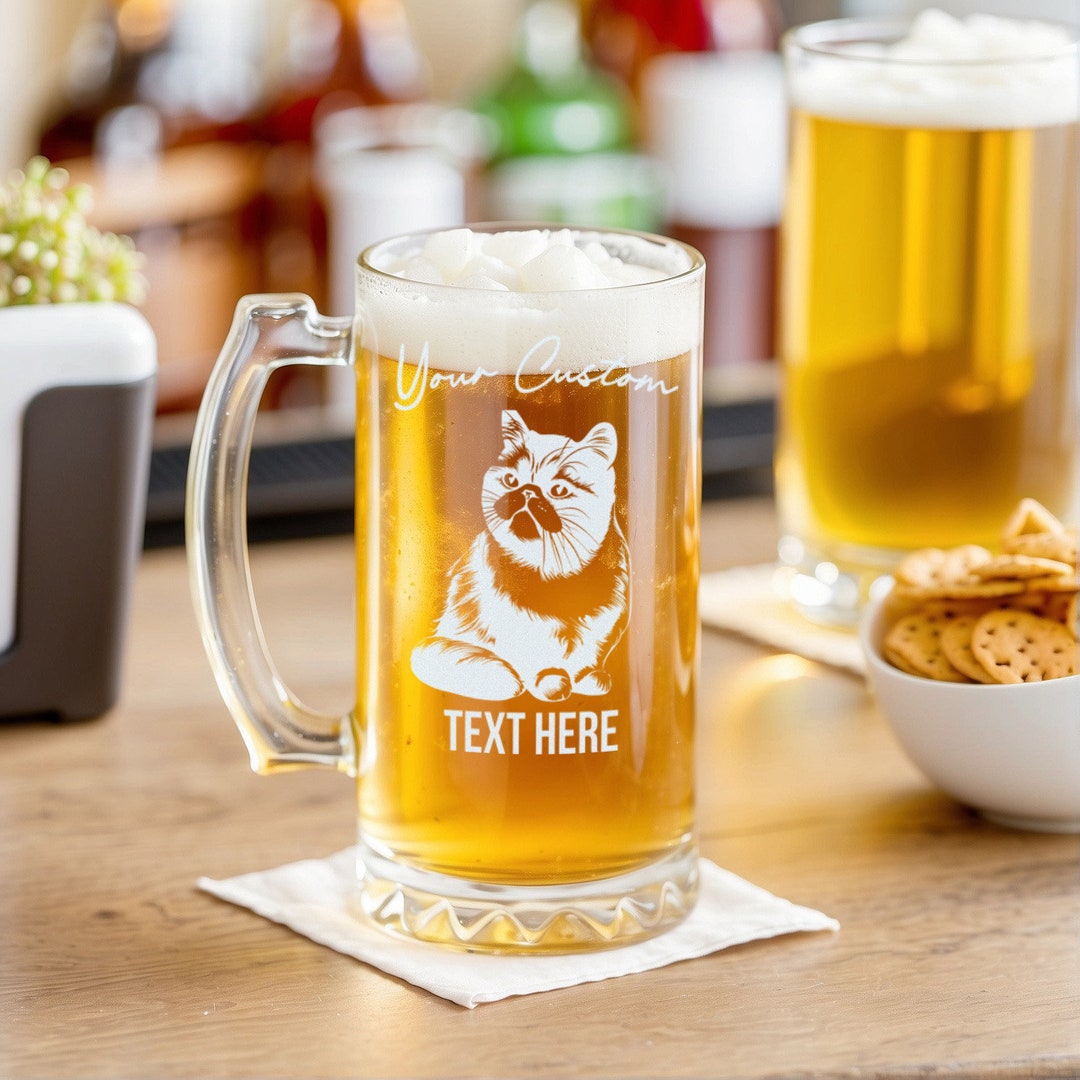 Exotic Shorthair Cat Beer Mug, Glass Drinkware, Cat Lover Gift, Unique ...