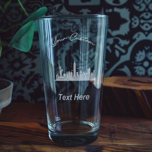 New York City Skyline Pint Glass, NYC Barware, Manhattan Glassware ...