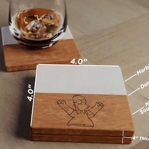 Custom Homer Simpson Marble & Acacia Wood Coasters, Custom Homer ...