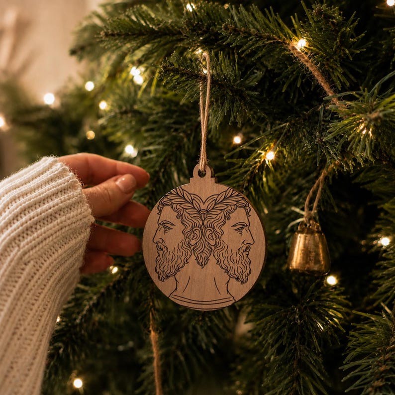 Janus God Wooden Ornament, Roman Two-faced Deity Hanging Tree ...