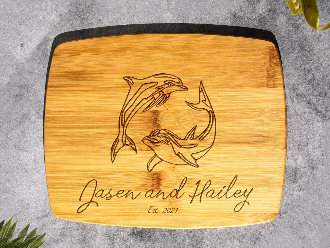 Personalized Bamboo Cutting Board, Engraved Dolphin Design, Wedding ...