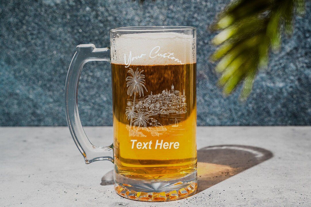 French Riviera Glass Beer Mug, Vintage Beer Mug, Coastal Design Mug ...