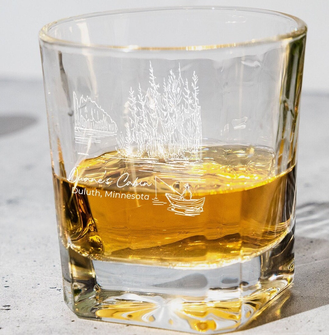 Custom Fishing Whiskey Glass, Cabin Decor, Lake Scene Etched Glass - Etsy
