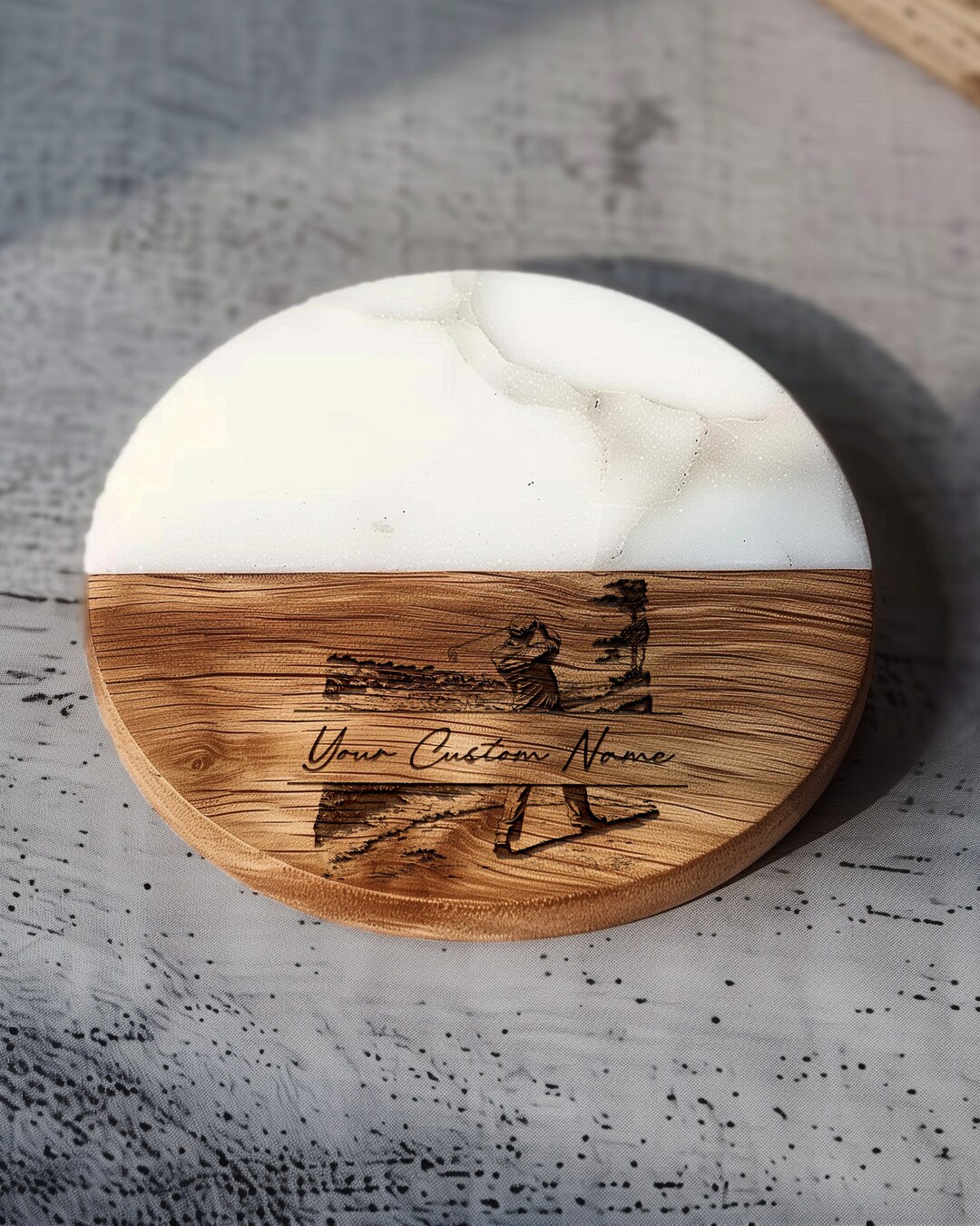 Pebble Beach Acacia Wood & Marble Golf Coaster: Personalized California ...