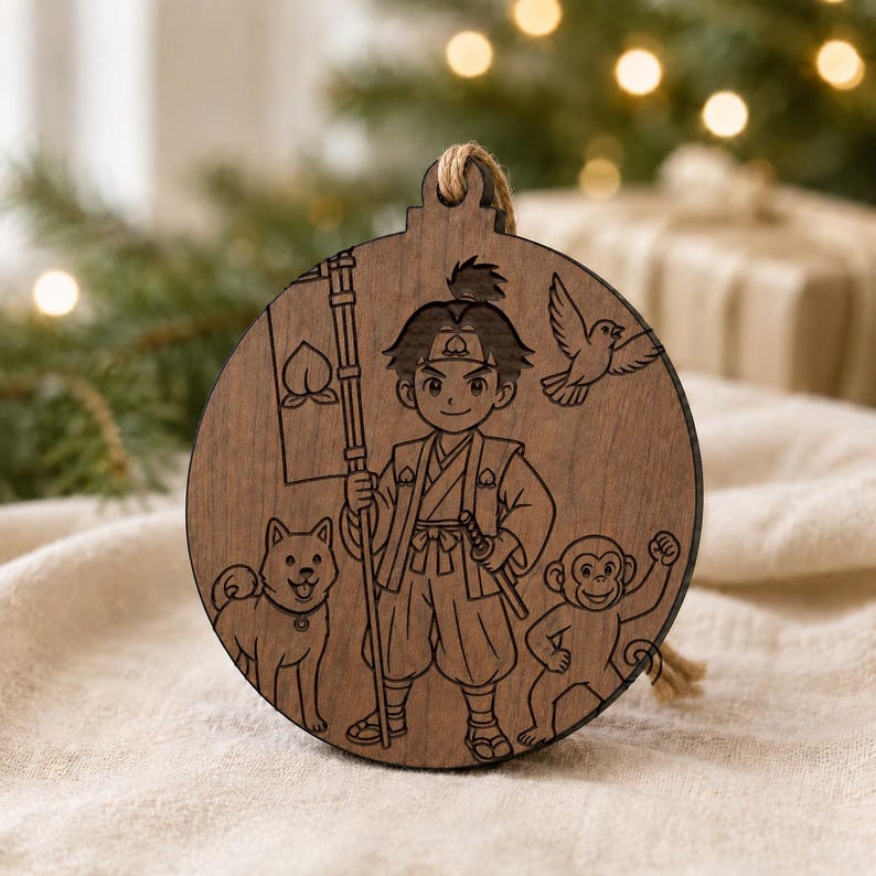 Momotaro Hero Wooden Ornament, Japanese Folk Tale Warrior Boy With ...