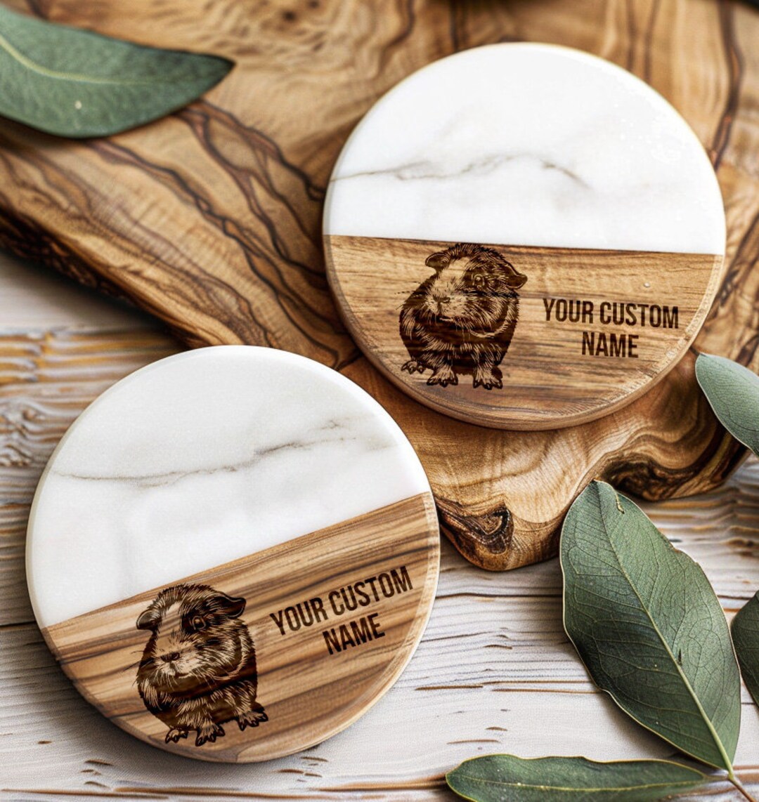 American Guinea Pig Coaster, Marble Acacia Wood, Unique Drink Holder ...