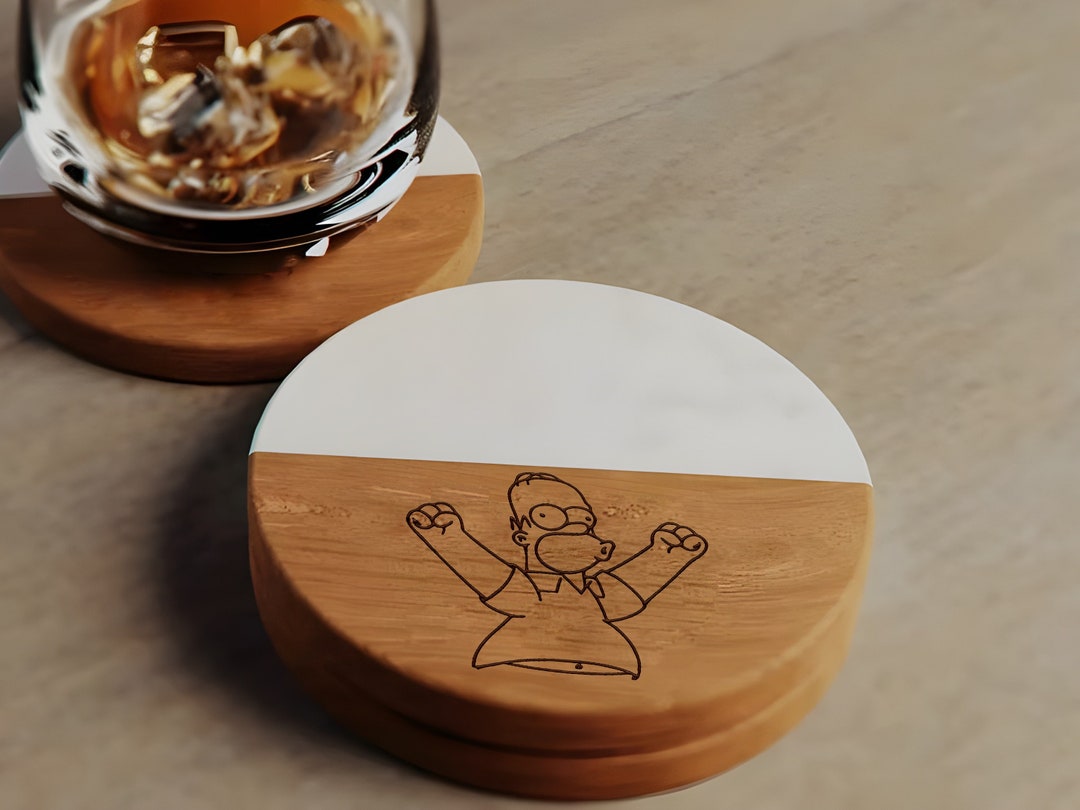 Custom Homer Simpson Marble & Acacia Wood Coasters, Custom Homer ...