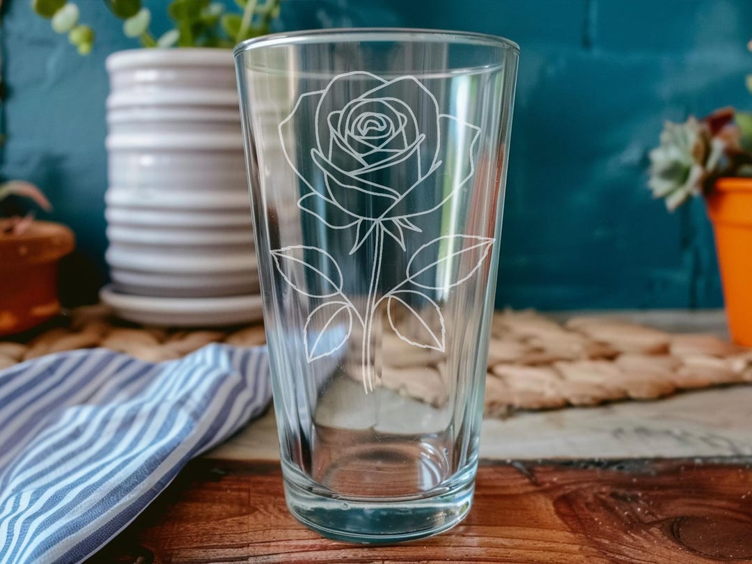 Papa Meilland Rose Pint Glass Featuring Elegant Rose Bloom Design on ...