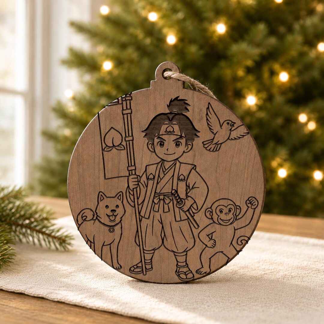 Momotaro Hero Wooden Ornament, Japanese Folk Tale Warrior Boy With ...